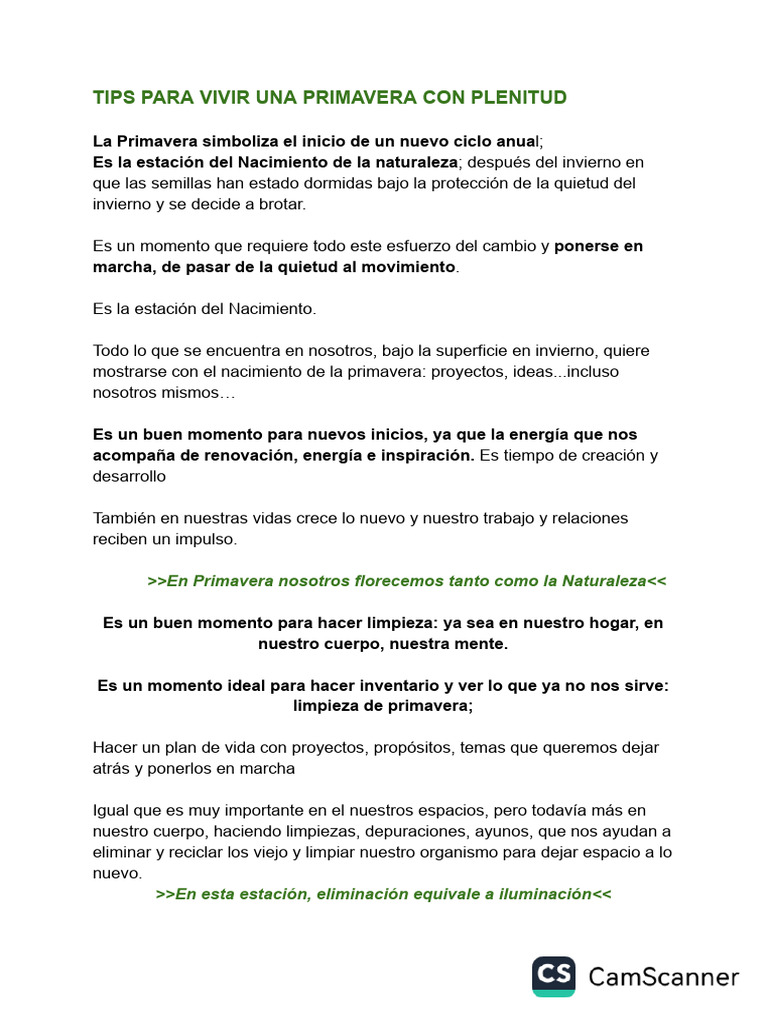 Tips para una Primavera Plena y Saludable | PDF