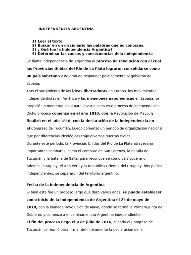 Causas y Consecuencias de la Independencia Argentina | PDF | Argentina ...