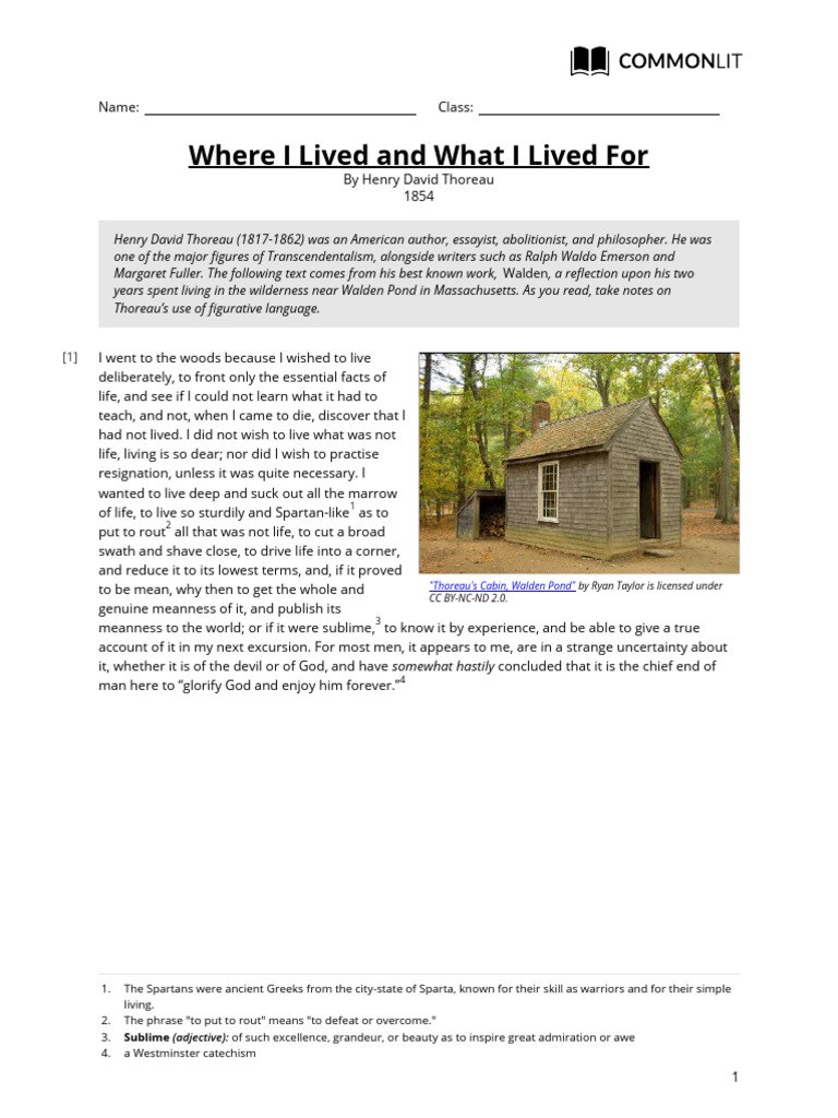 Thoreau - Where I Lived and What I Lived For | PDF | Walden | Henry ...