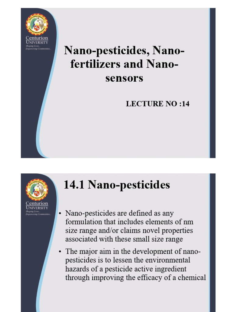 L14 Nano Pesticides Nano Fertilizers and Nano Sensors | PDF | Nanoparticle | Nanotechnology