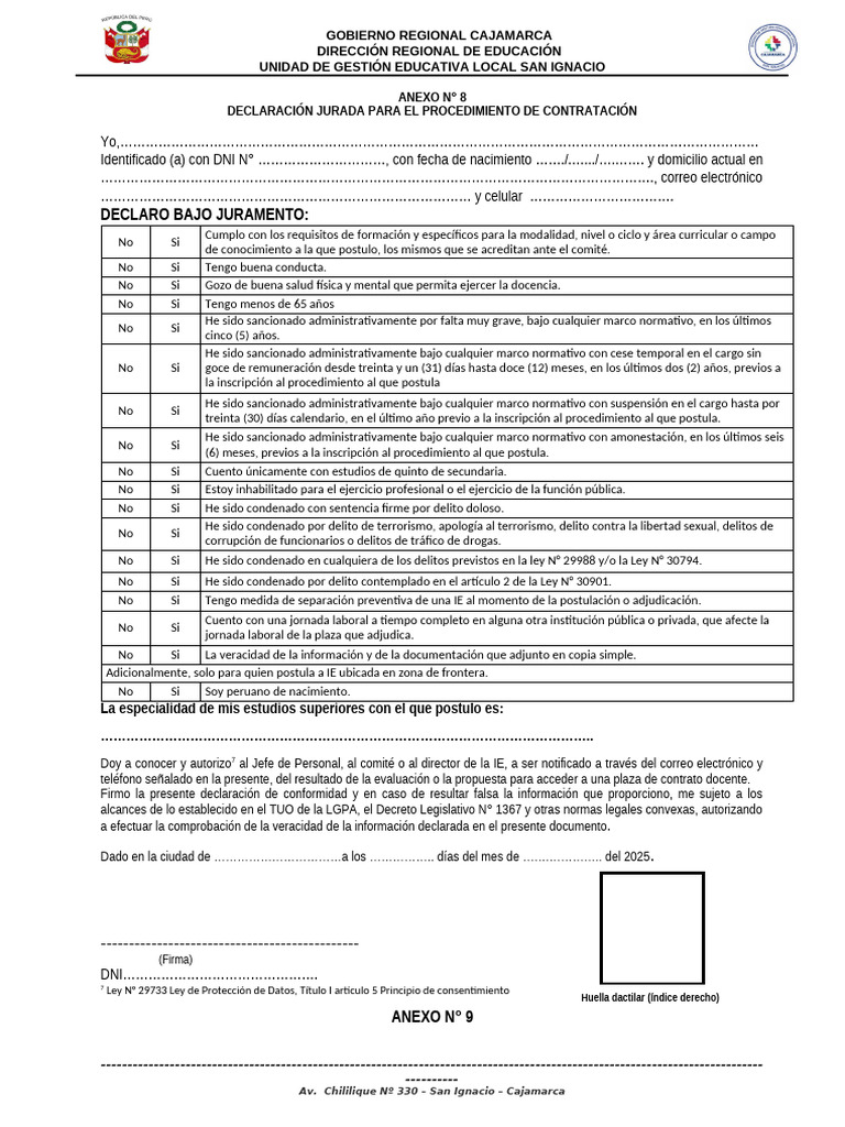 Anexos 8 9 10 11 12 19 Contratacion Docente 2025 | PDF