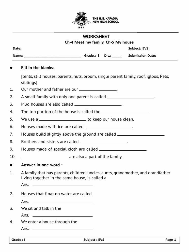 Grade 1 - EVS - Worksheet CH 4 and 5 | PDF