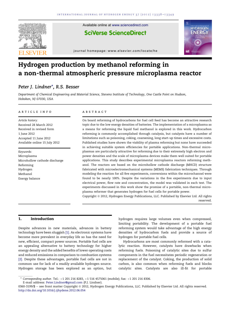 (2012) Hydrogen Production by Methanol Reforming in A Non-Thermal ...
