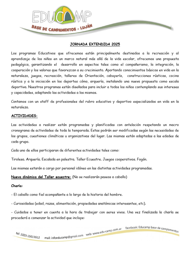 Programa Educativo de Jornada Extendida 2025 | PDF | Postres | Alimentos