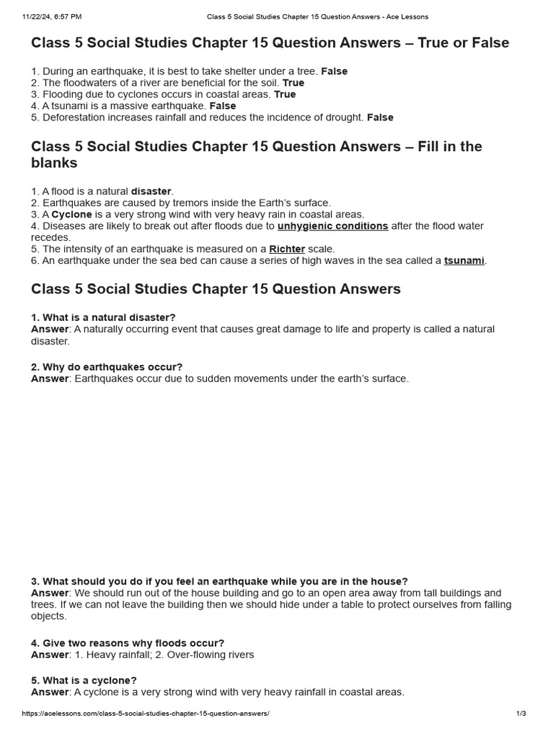 Class 5 Social Studies Chapter 15 Question Answers - Ace Lessons | PDF ...