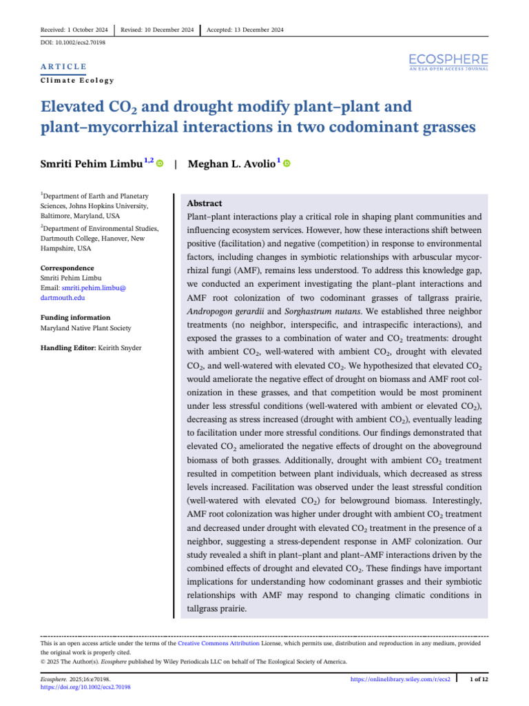 Elevated CO2 and Drought Modify Plant-Plant and PL | PDF | Biology | Earth Sciences