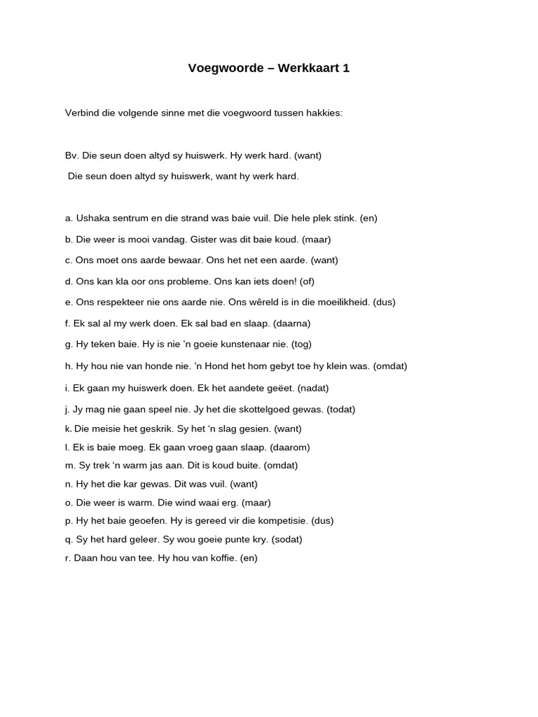Voegwoorde - Werkkaart 1 | PDF