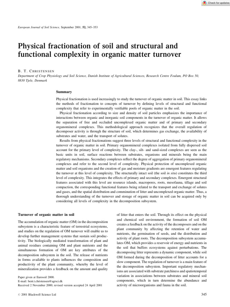 European J Soil Science - 2002 - Christensen - Physical fractionation of soil and structural and ...