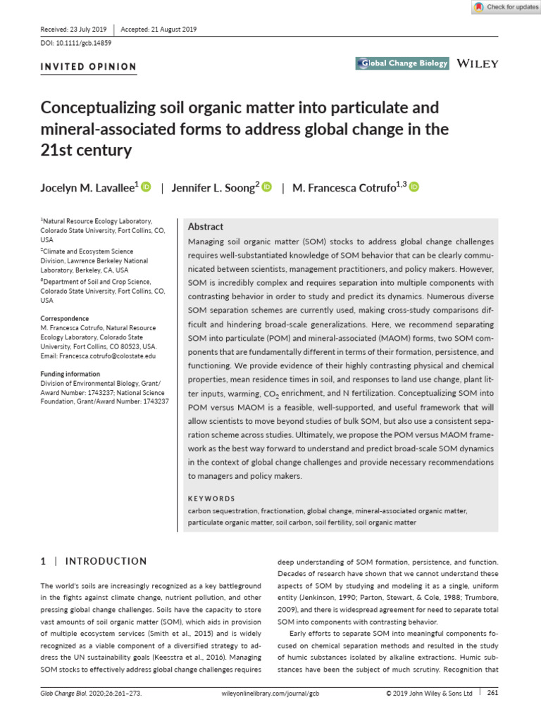 Global Change Biology - 2019 - Lavallee - Conceptualizing Soil Organic Matter Into Particulate ...