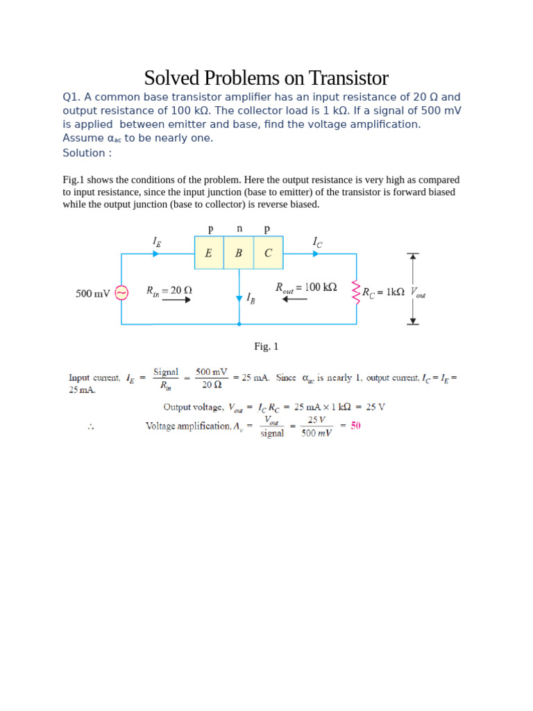 Solved Problems On Transistor | PDF | Transistor | Amplifier