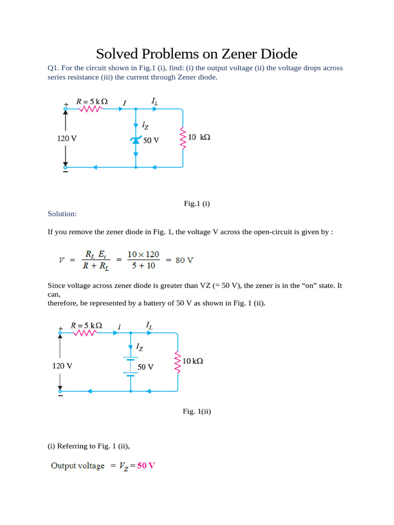 Solved Problems On Zener Diode | PDF | Rectifier | Capacitor