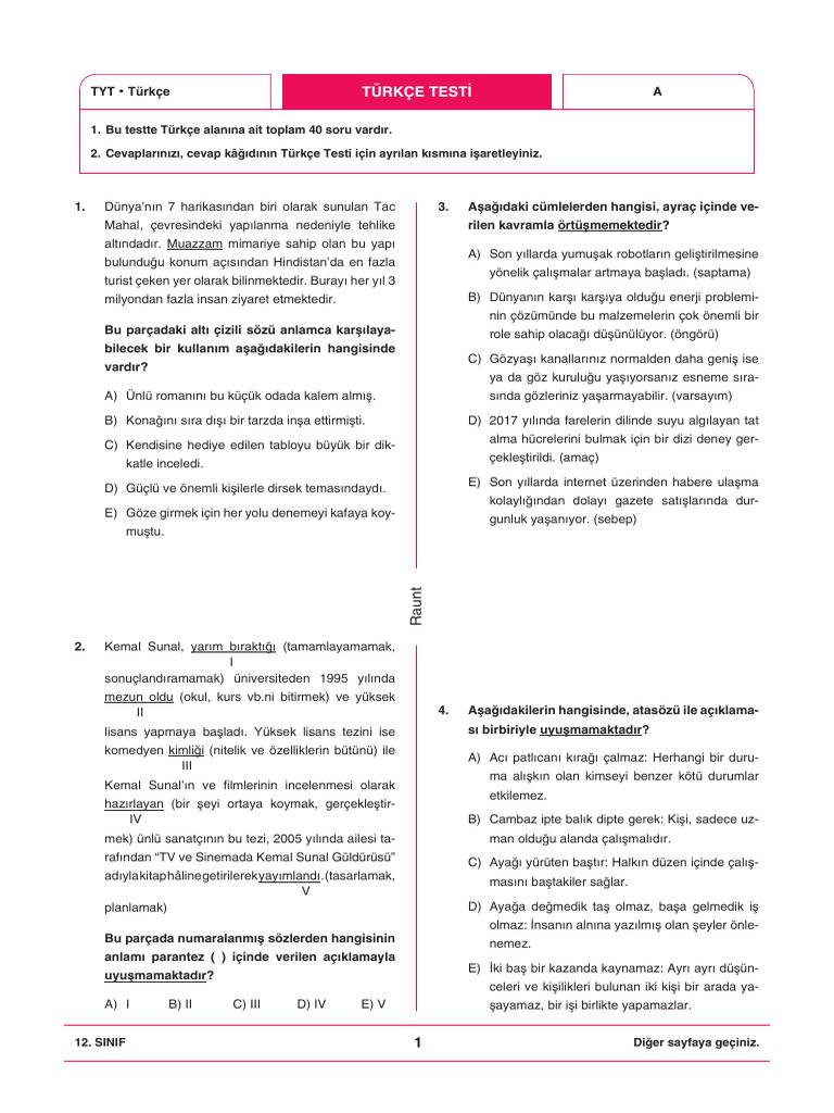 Eba Tyt 9.deneme | PDF