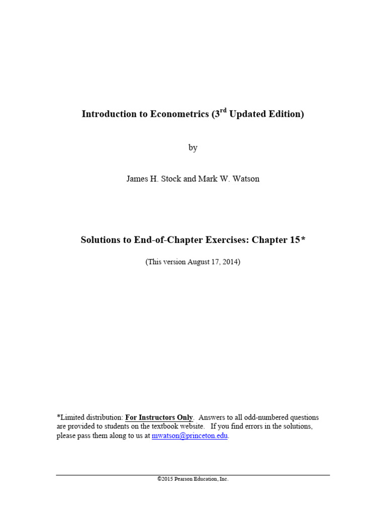 Stock Watson 3U ExerciseSolutions Chapter15 Instructors | PDF | Ordinary Least Squares ...