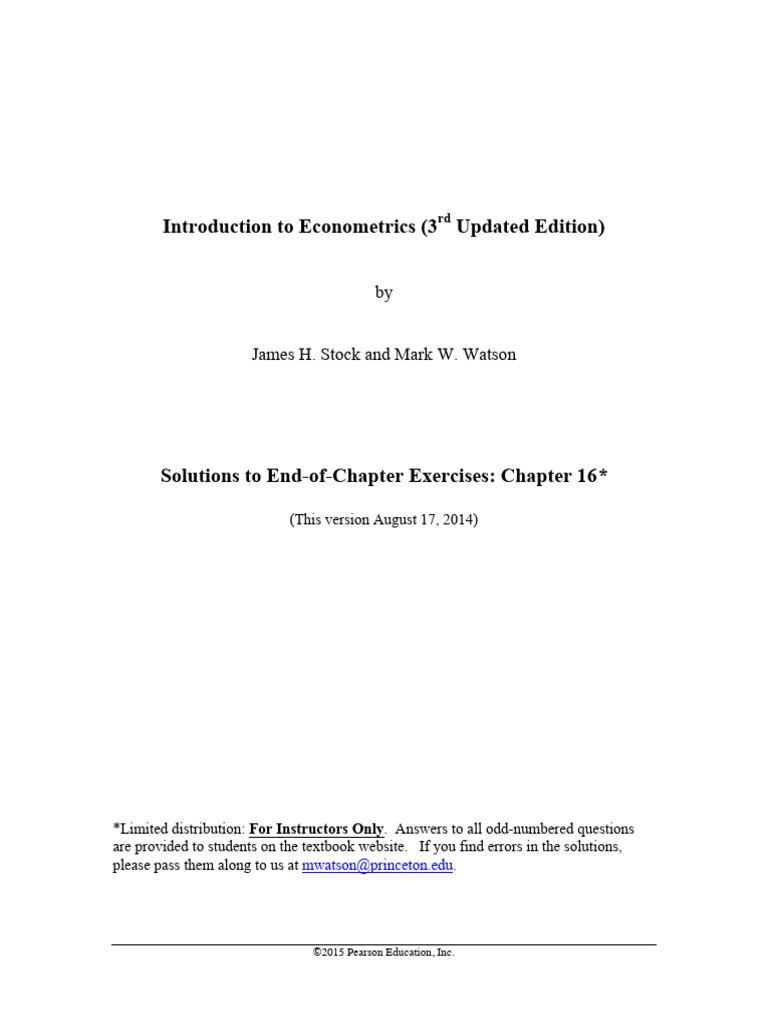 Stock Watson 3U ExerciseSolutions Chapter16 Instructors | PDF | Econometrics | Statistical Analysis