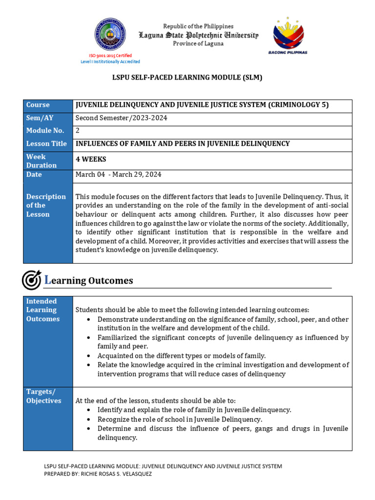 Module 2 Influence of Family and Peers in Juvenile Delinquency | PDF | Juvenile Delinquency ...