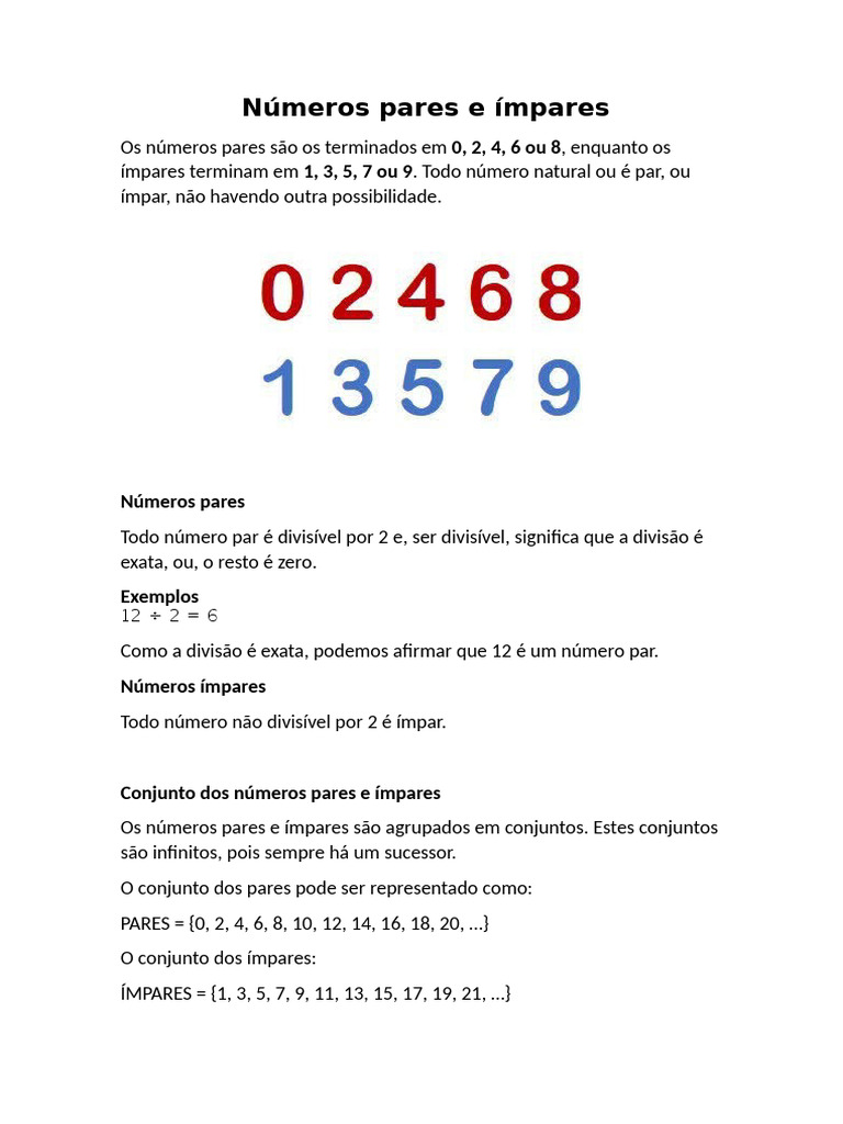 Conceitos de Números Pares e Ímpares | PDF