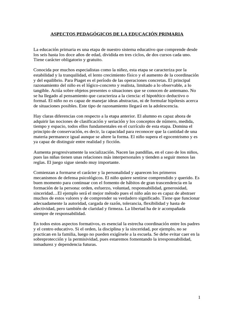 Aspectos Clave de la Educación Primaria | PDF | Educación primaria ...