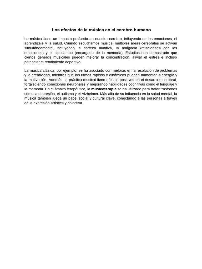 Los Efectos de La Música en El Cerebro Humano | PDF