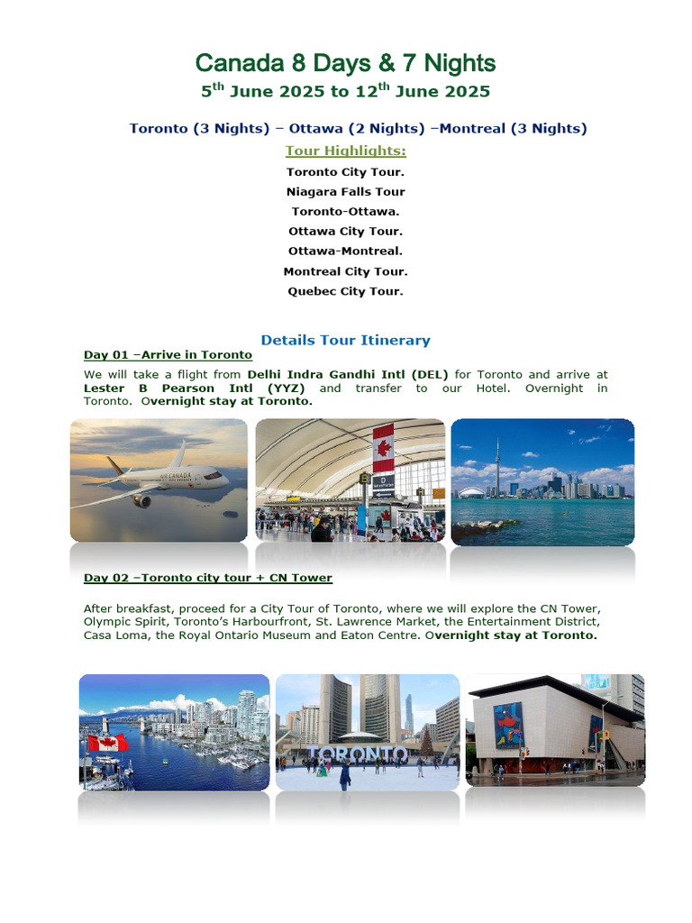 Travel Itinerary Satinder Kaur | PDF | Toronto | Ottawa