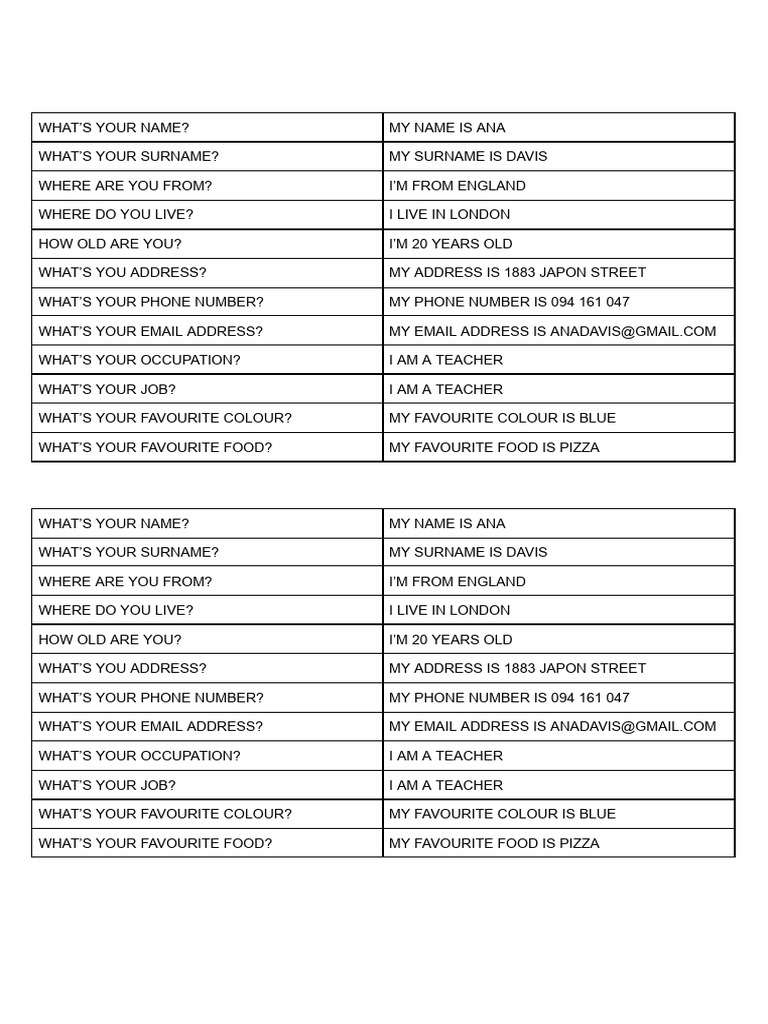 Personal Questions To Print | PDF