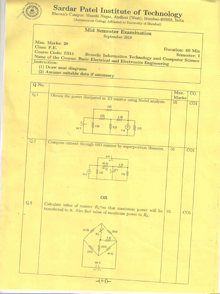 Mse 18 It&com Sem1 Bee QP | PDF
