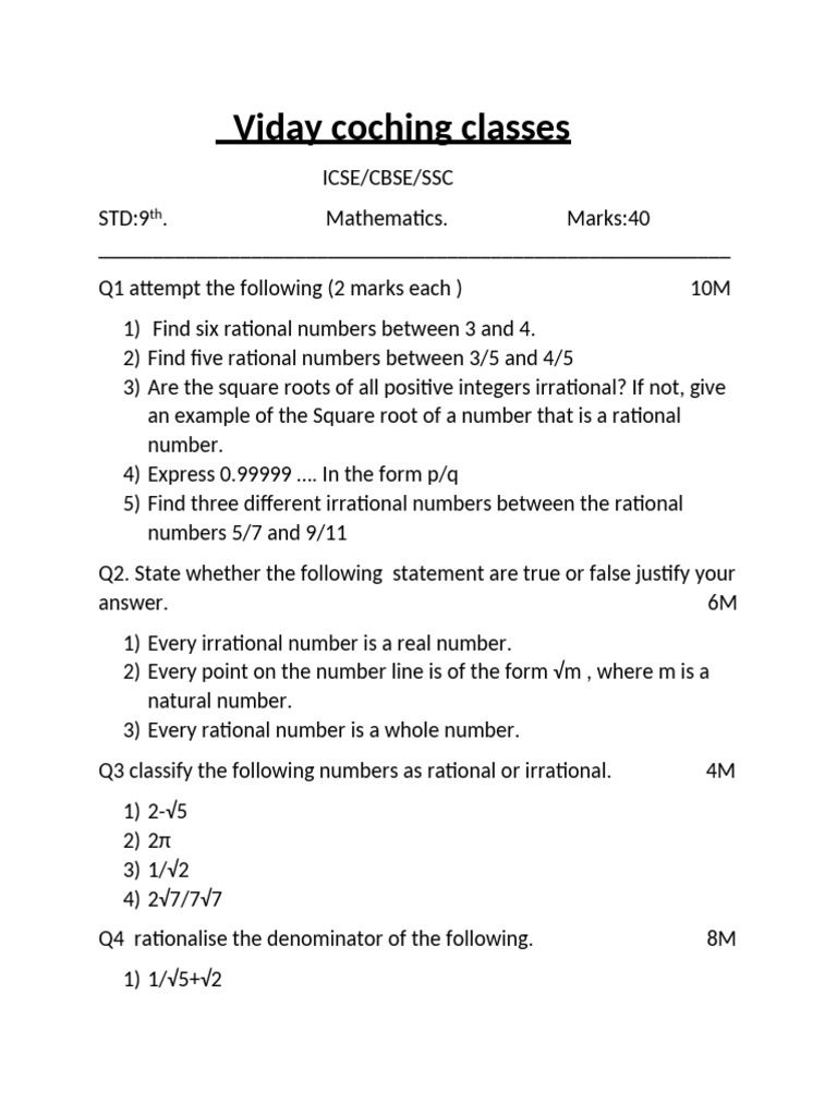 9th Question Paper | PDF