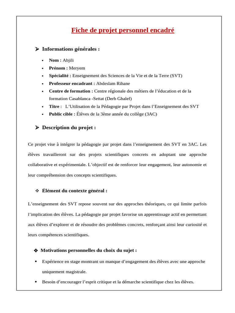 Pédagogie par Projet en SVT 3AC | PDF | Pédagogie | Pédagogie de projet