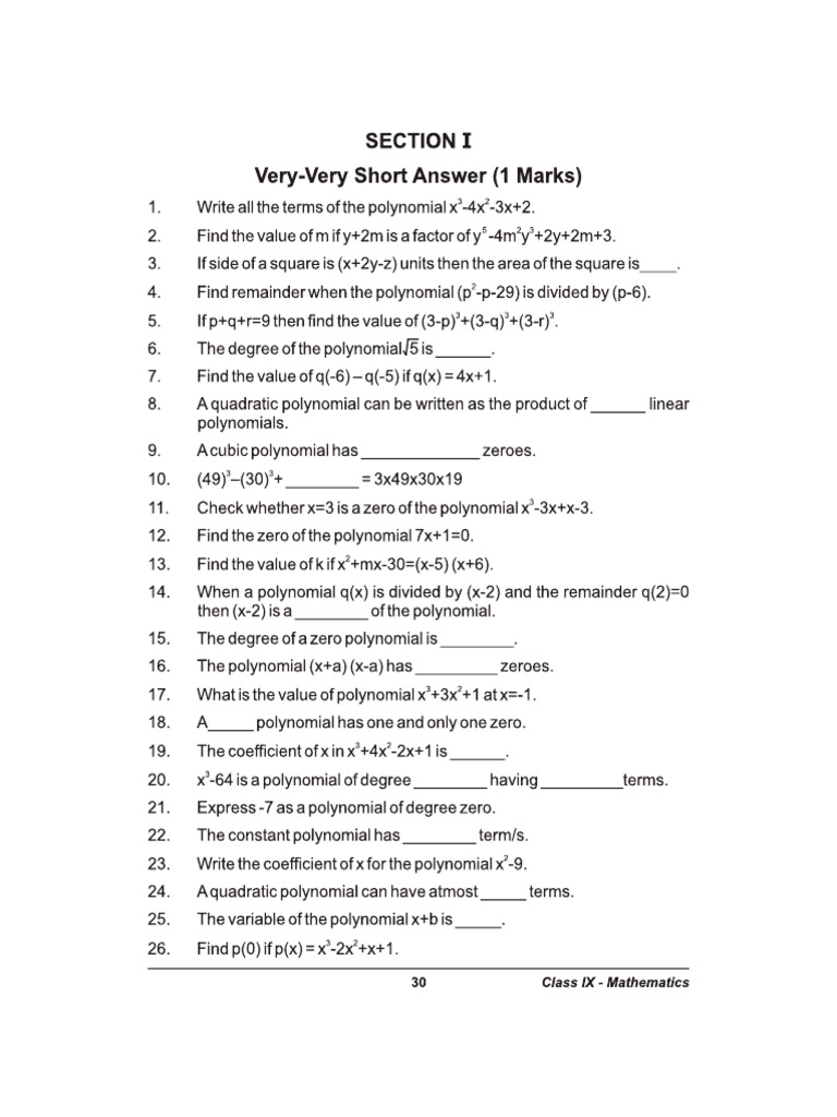Class 9th Maths Polynomi Chapter 1 | PDF
