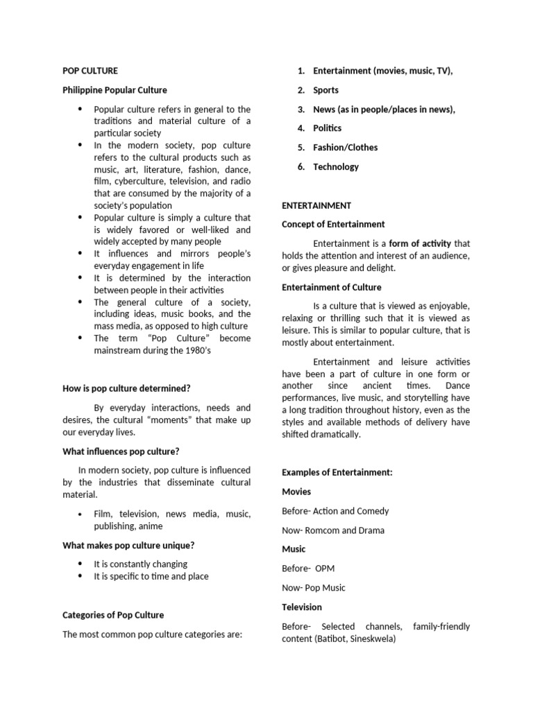 Pop Culture Midterm Reviewer | PDF | Popular Culture | Philippines