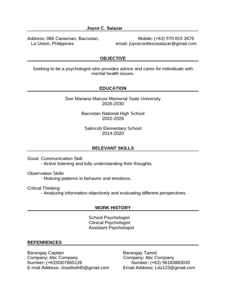 Aspiring Psychologist Resume of Joyce Salazar | PDF