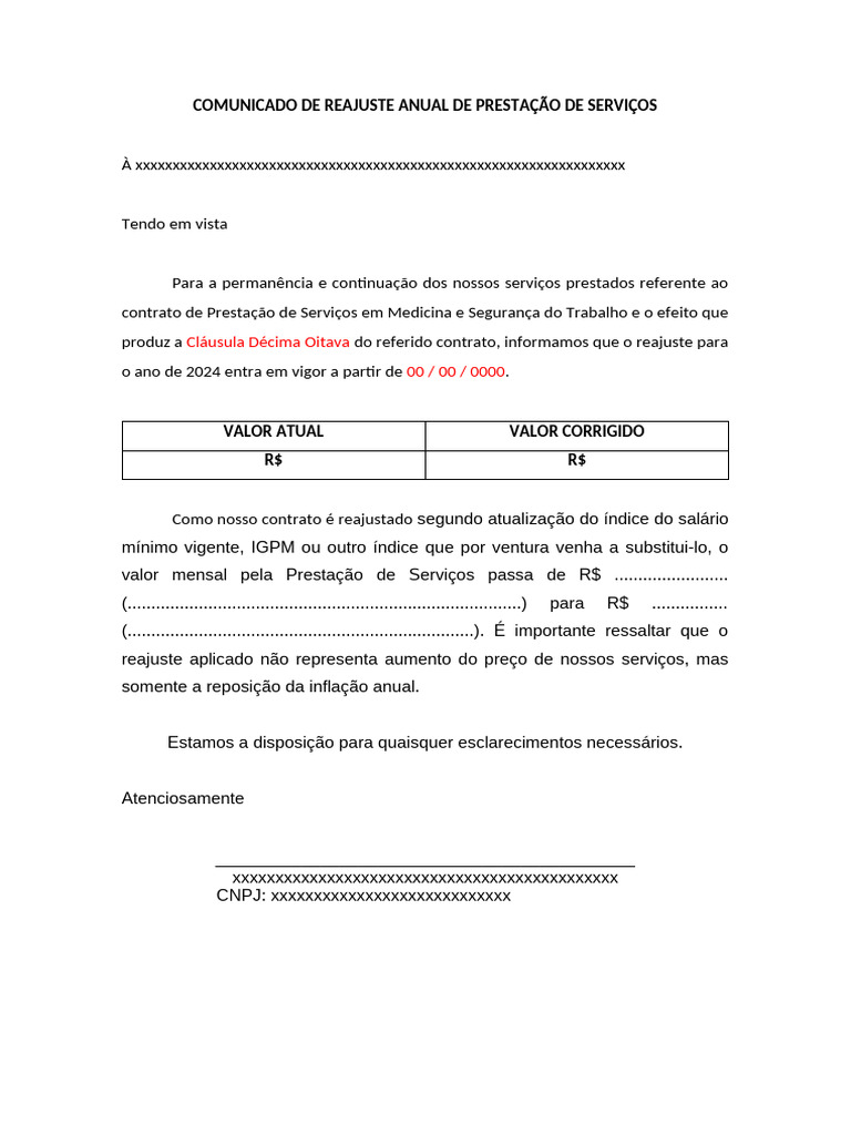 MODELO COMUNICADO REAJUSTE ANUAL | PDF