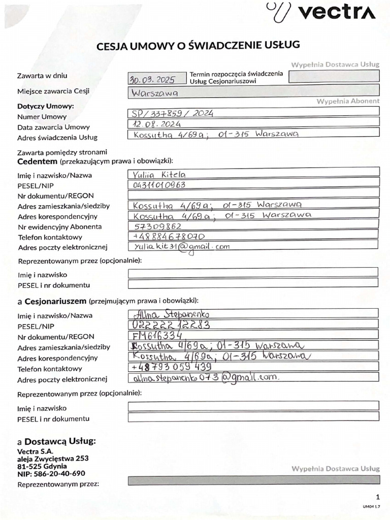 Cesja_Umowy_O_Świadczenie_Usług | PDF