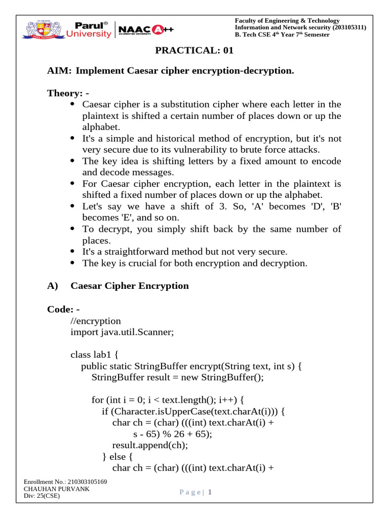 KENIL INS Lab Manual 1-2 | PDF | Cipher | Encryption