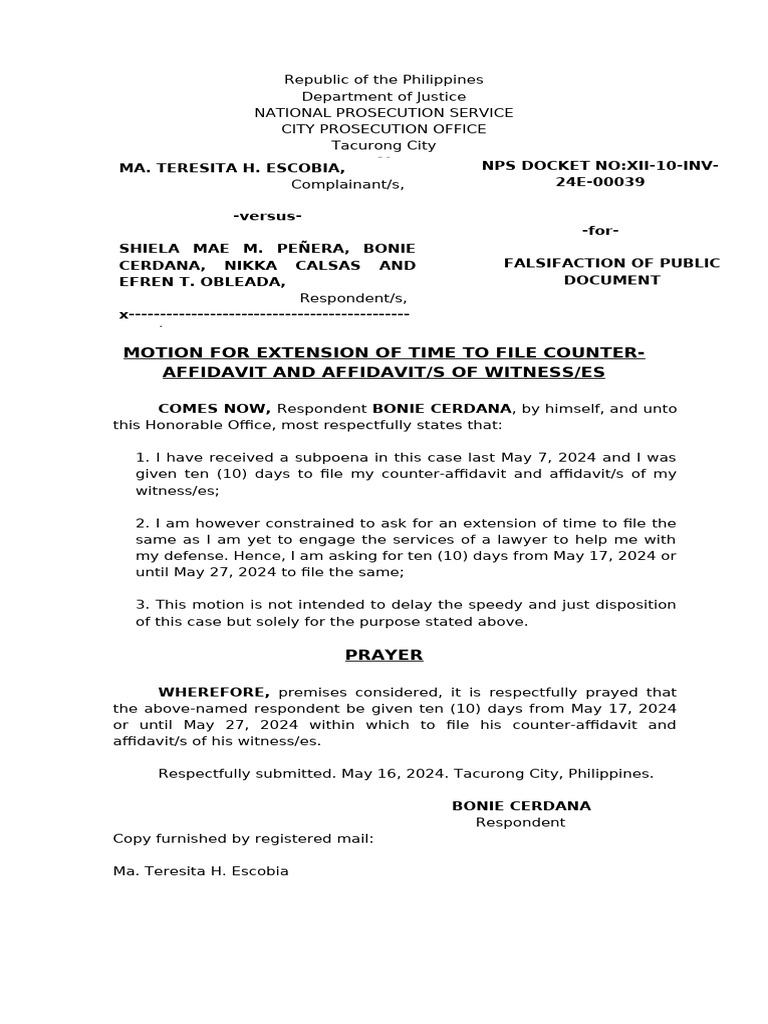 Motion For Extension of Time To File Answer | PDF