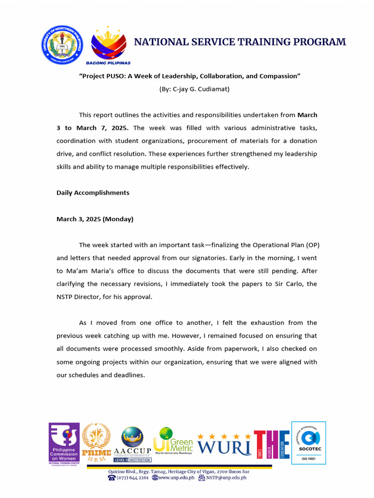 C-Jay's Narrative Report March 3 | PDF