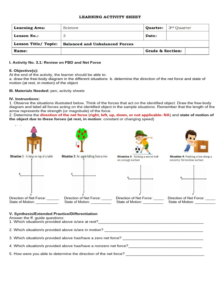 Free-Body Diagram and Net Force Activity | PDF