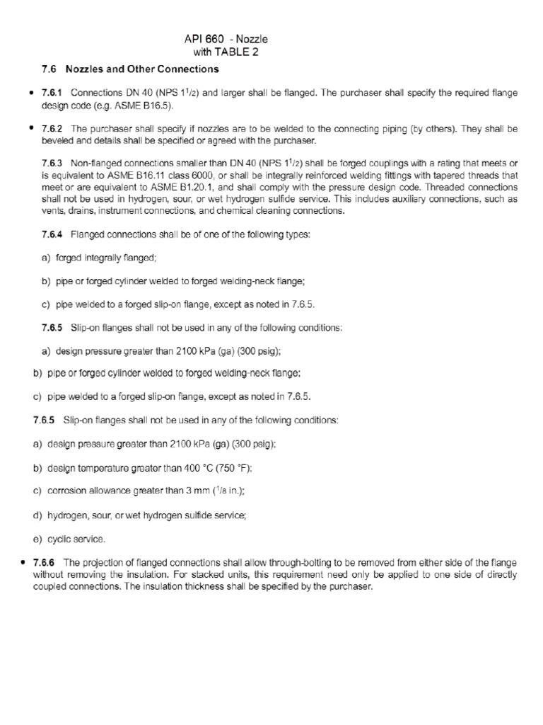API 660 Table 2 - Nozzle Loads | PDF