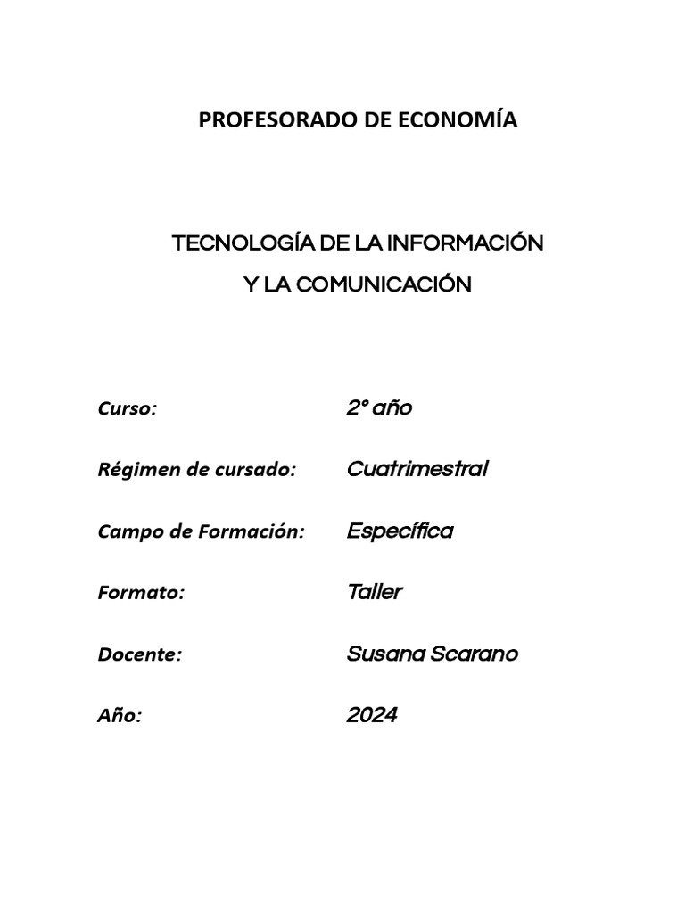 Programa Tic 2024 - Economia | PDF | Enseñando | Tecnología de ...