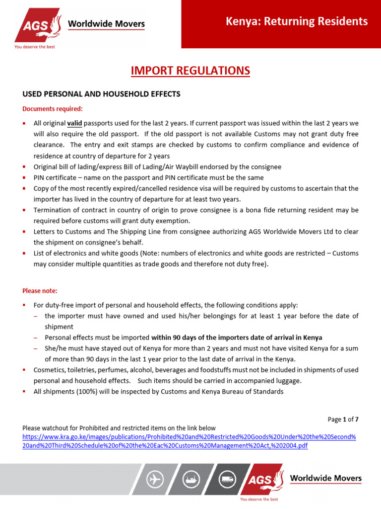 Kenya Import Regulations for Residents | PDF | Customs | Passport