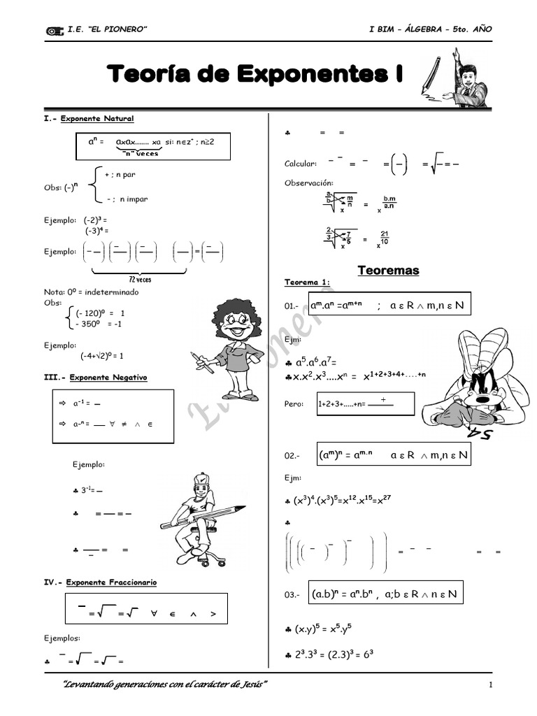 Teoría y Problemas de Exponentes en Álgebra | PDF