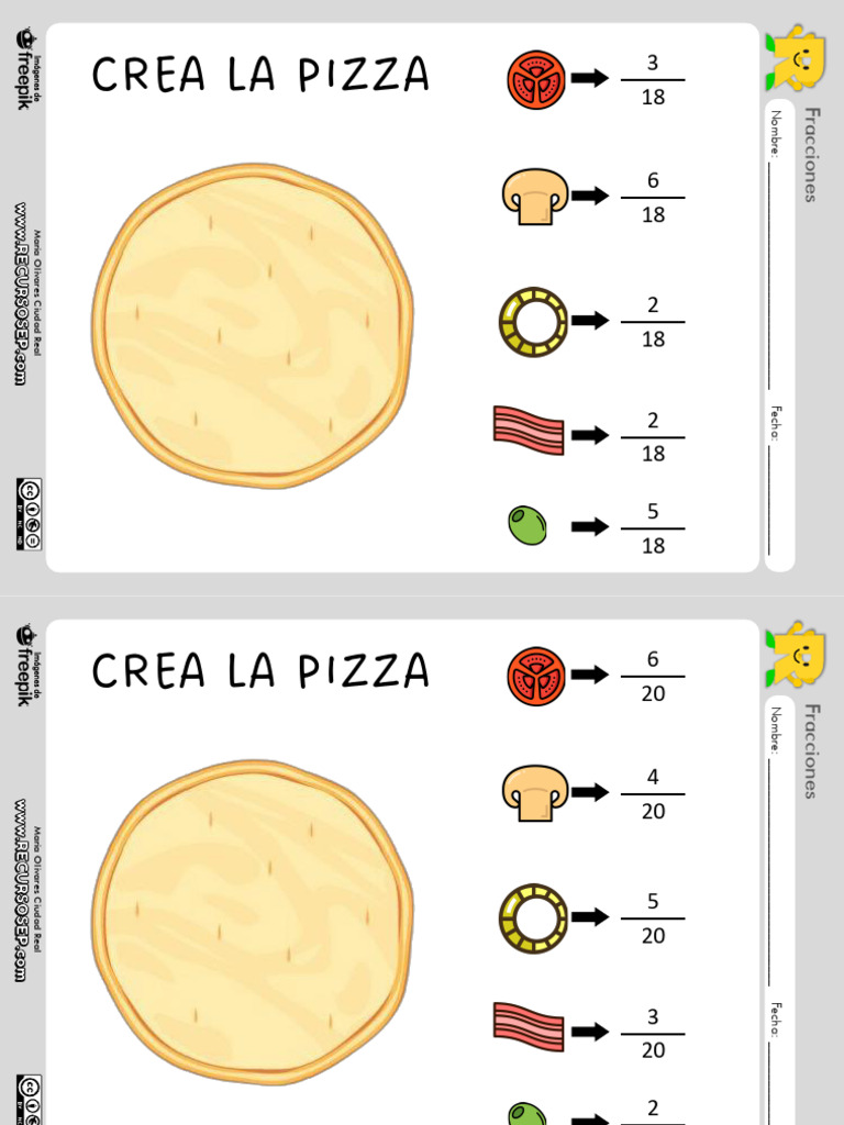 Fracciones Divertidas con Pizzas | PDF | Pizza | Comida de conveniencia