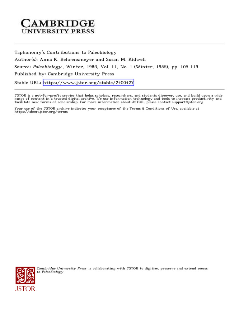 Behrensmeyer TaphonomysContributionsPaleobiology 1985 | PDF ...