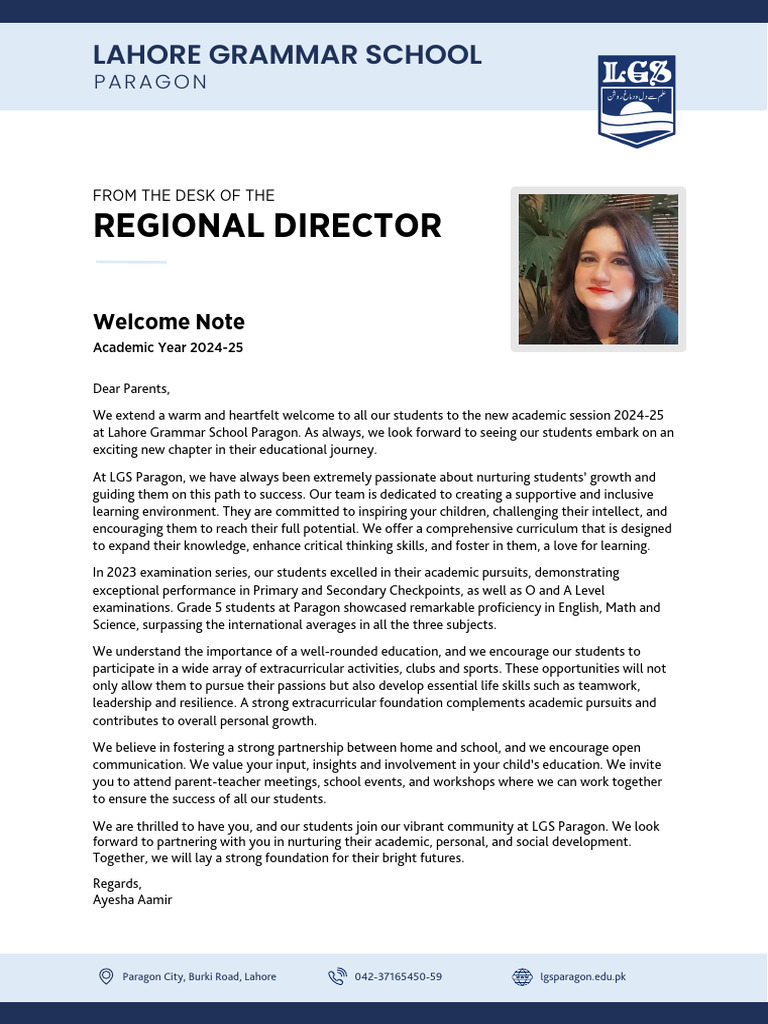 LGS Paragon Welcome Note - Primary and Middle_240815_155932 | PDF