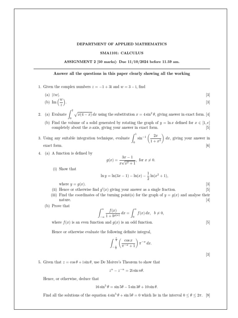 Assignment Two 2024-August(Original) | PDF | Integral | Function (Mathematics)