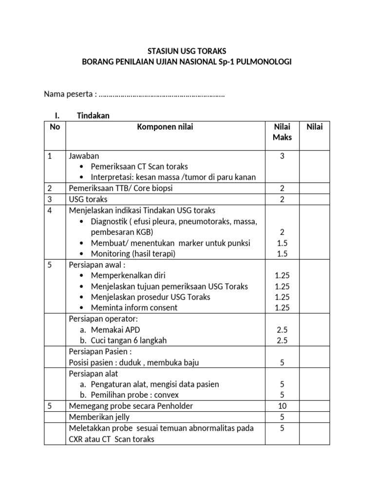 Checklist USG Toraks | PDF