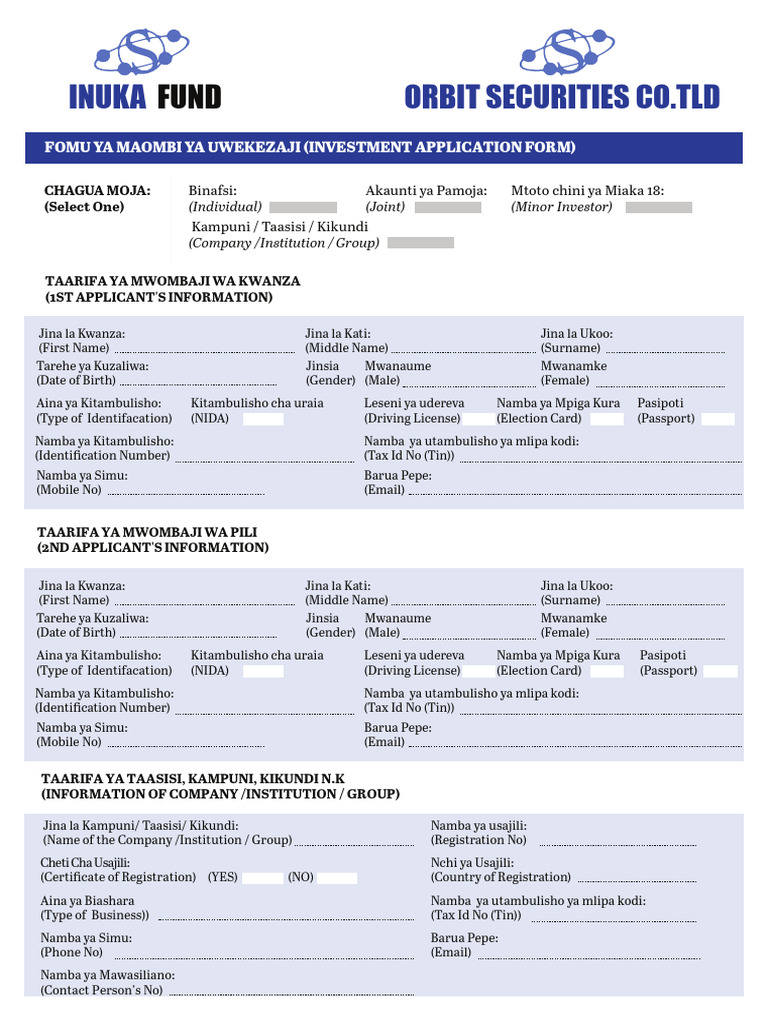 Investment Application Form Details | PDF | Identity Document | Authentication