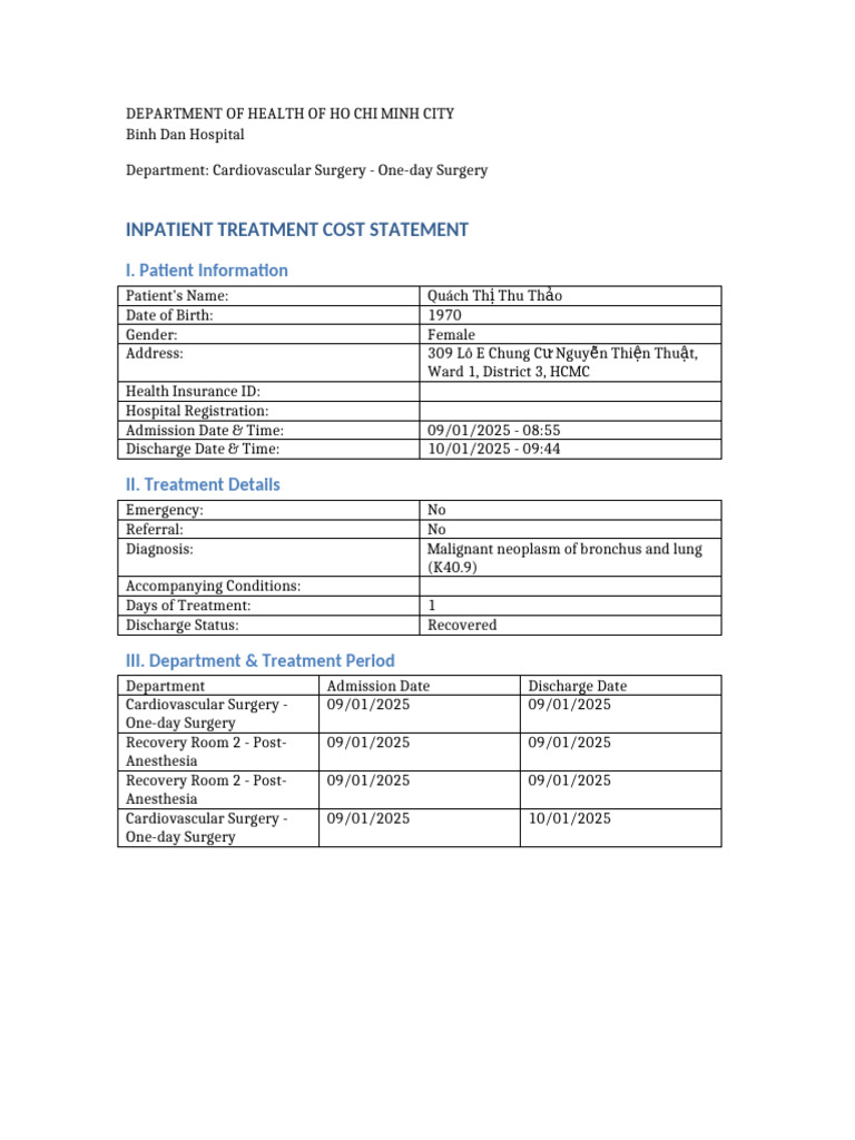 Inpatient Treatment Costs Detailed | PDF
