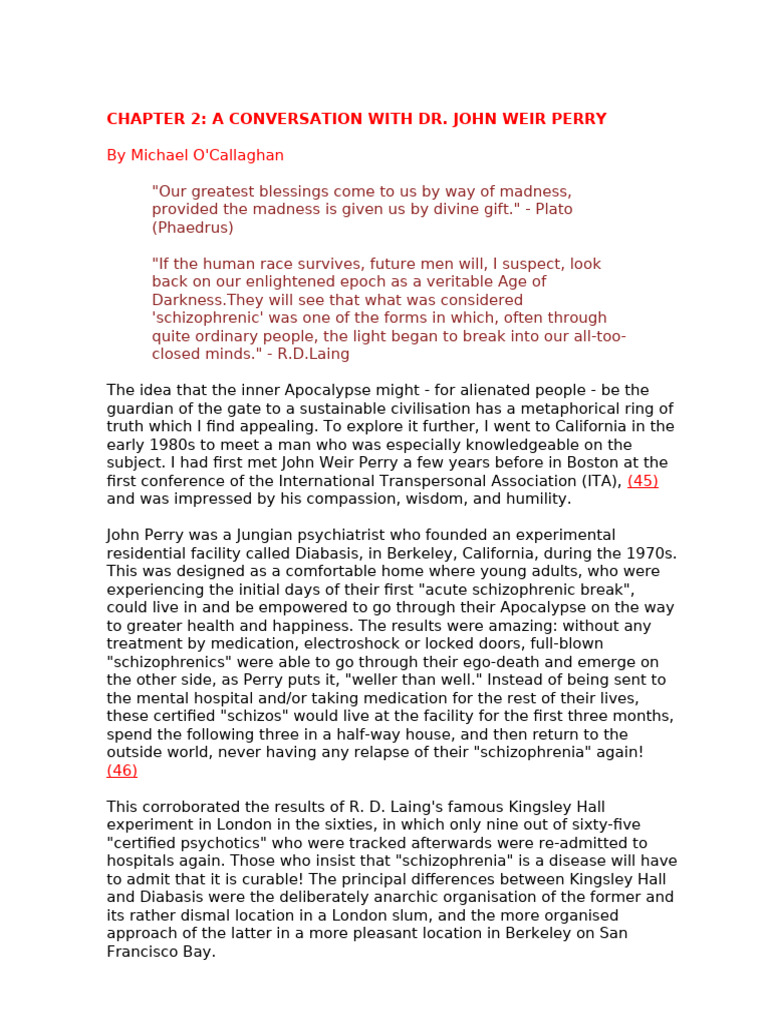 Dr. John Weir Perry on Schizophrenia Insights | PDF | Copyright | Carl Jung