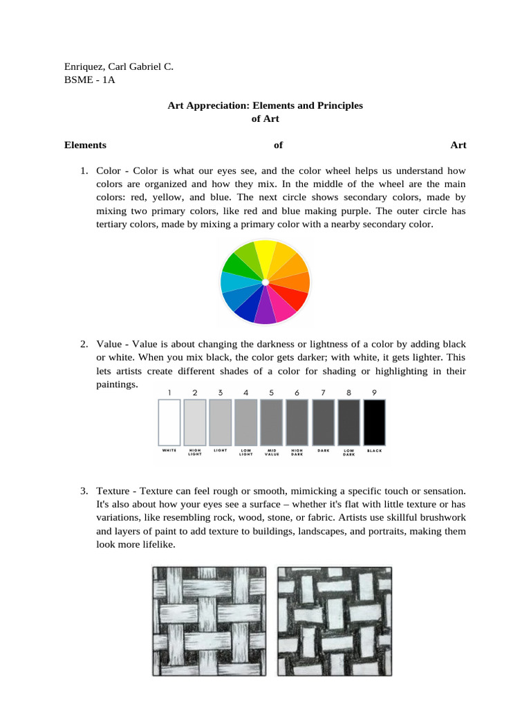 Art Appreciation - Elements and Principles of Art | PDF | Color | Shape