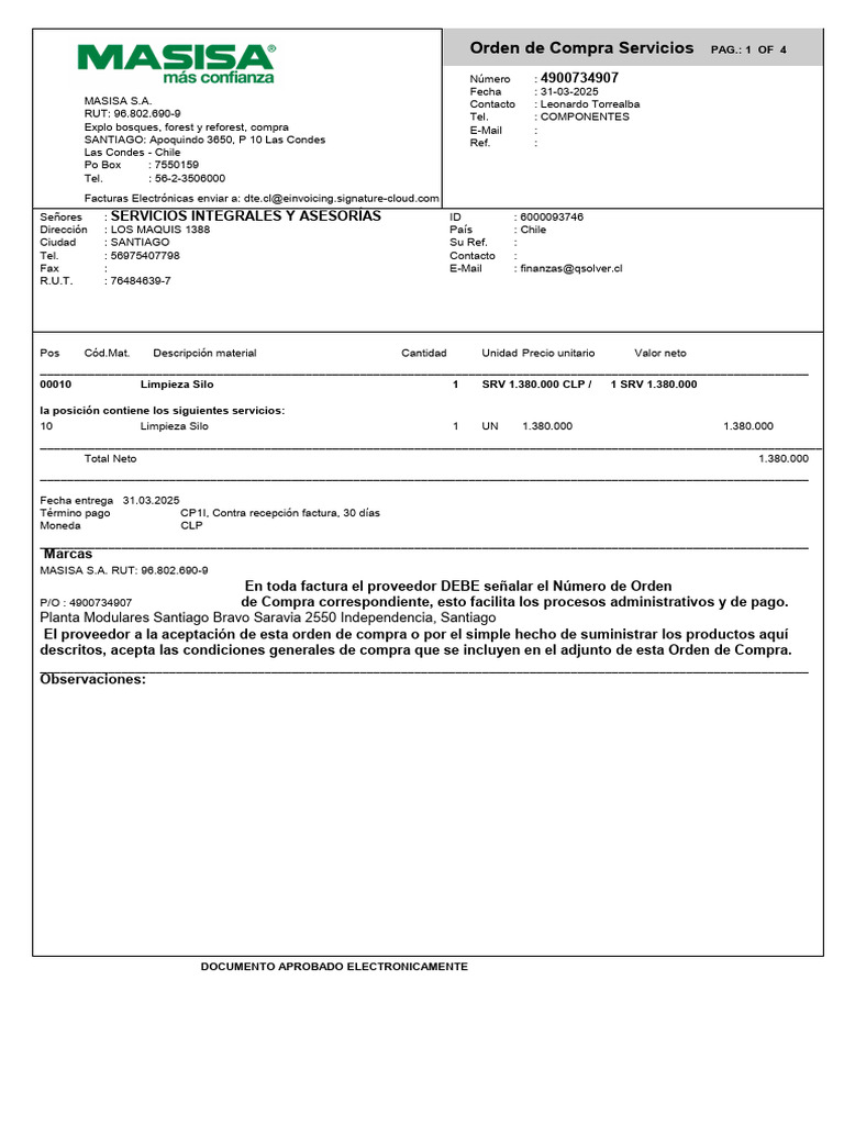 Orden de Compra Servicios: PAG.: 1 OF 4 | PDF | Pagos | Daños y perjuicios